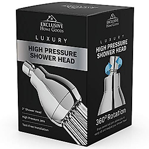 High Pressure Shower Head - Chrome - Powerful Deluxe Bathroom Showerhead with Strong Spray Stream and Small Silicone Nozzles - Universal Fit Works with High and Low Water Flow Showers-2.5 GPM