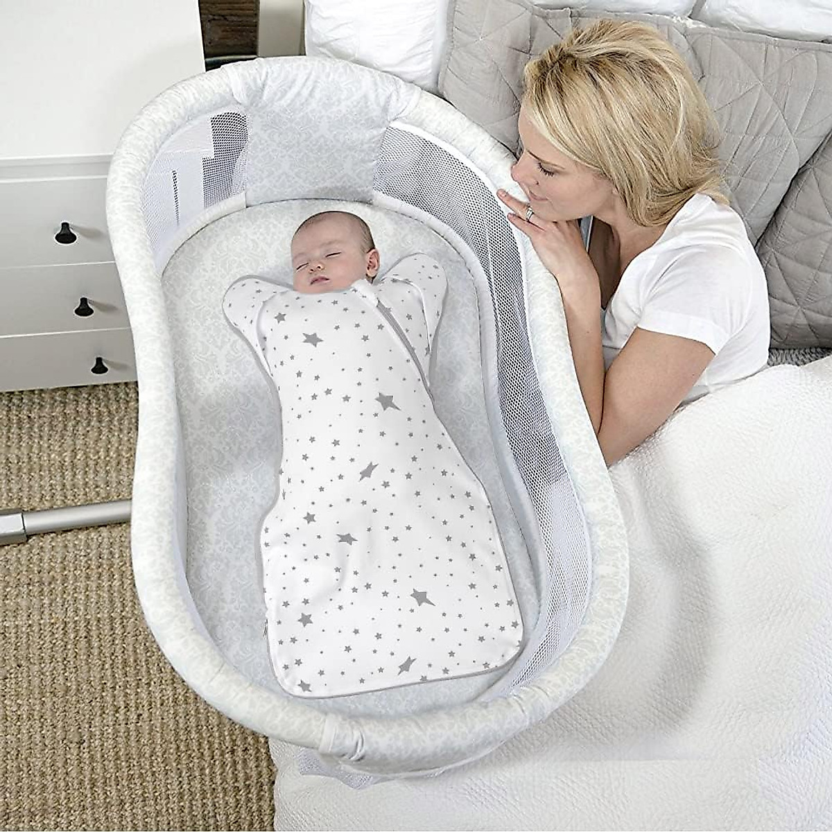 Knirose Swaddle Blanket Sleep Sack with Arms Up Design 2 Packs, Hands Up Sleeping Sack 3-Way Transitions to Arms-Free Wearable Sleeping Bag for Newborn Baby Boys Girls Snug Fit Calms Startle Reflex