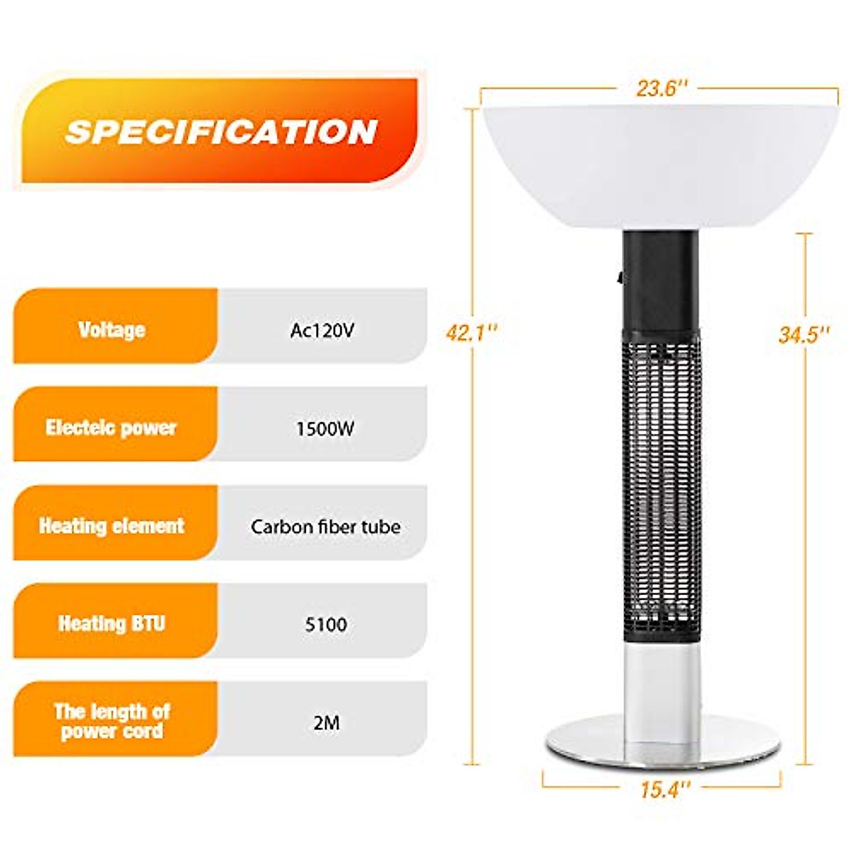 Antarctic Star 1500W Outdoor Electric Infrared Patio Heater, Freestanding Infrared Heater with Adjustable LED Light，Remote Control, Waterproof and Tip Over Protection for Patio,Lawn and Garden