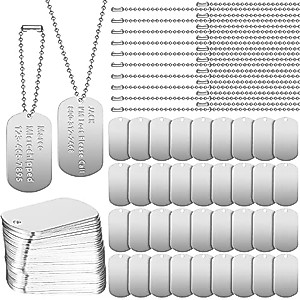 200 Pcs Military Dog Tags Set Including 100 Pcs Aluminum Blank Dog Tags 100 Pcs Ball Steel Chain Rectangle Blank Tag Blanks Metal Stamping Tags for DIY Decorative Craft Pet Dog ID Tags (Silver)