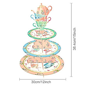 CC HOME Tea Party Cupcake Stand 3 Tier Tea Party Party Supplies Cake Stand for Kids Birthday Party Decorations Tea Party Theme Party Baby Shower Birthday Party Supplies