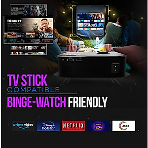 Egate Bluetooth Projector, Full HD 1080p Native with 4k TV stick support, 300 ANSI, 210" Max Screen Size | Inbuilt Speaker | AV, VGA, HDMI, SD Card, USB, Audio Out | (i9 Pro-Max, Black)