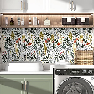 Livebor Floral Wallpaper Peel and Stick Wallpaper Floral Contact Paper 17.7inch x 118.1inch Modern Green Leaf Wallpaper Boho Floral Wallpaper Self Adhesive Wallpaper for Bedroom Leaves Wallpaper Vinyl