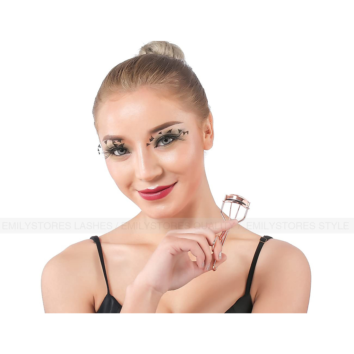 EMILYSTORES Professional Makeup Tool for Eyelashes with 2 Replacement Silicone Refill Pads Pinch Pain Free Metal Eyelash Curler 1PC, Golden Color