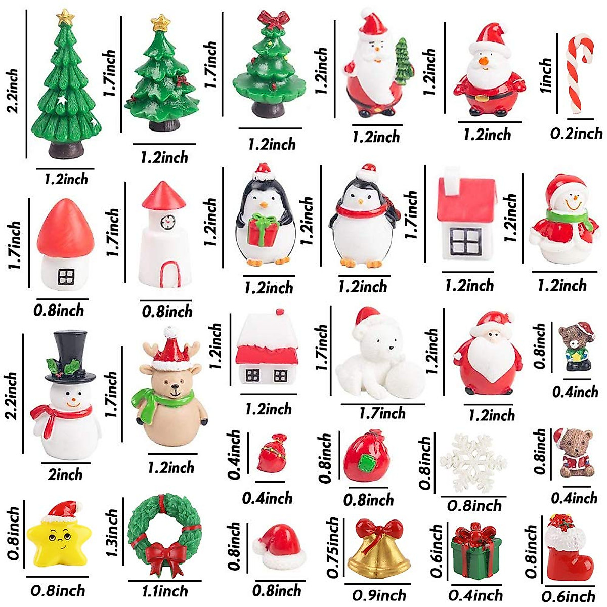 LovesTown 38 PCS Fairy Garden Christmas Accessories, Christmas Miniature Ornaments, DIY Snow Globe Figurines, Christmas Decorations for Christmas Party