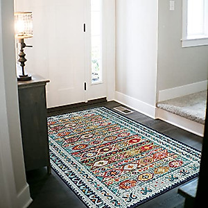 Wonnitar Bohemian Area Rug - Washable 3x5 Entry Rug Non-Slip Colorful Throw Rug,Boho Living Room Kitchen Mat Low-Pile Geometric Indoor Floor Carpet for Laundry Mudroom Dining Table