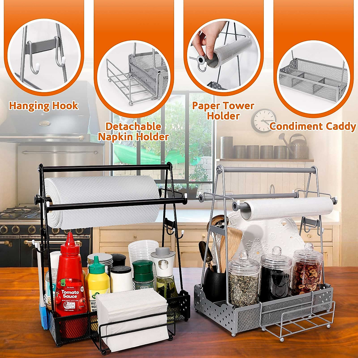 LAPACKER Grill Utensil Caddy, BBQ Silverware Caddy with Paper Tower Holder, Picnic Condiment Caddy Utensil Cutlery Holder for Out Grilling, Camping Accessories Organizer for Rv and Patio