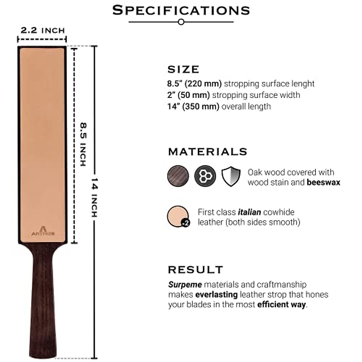 Artrize Paddle Strop 2 Sided - Italian Leather with compounds for Knife Sharpening Stropping Kit Honing Razor Sharpener and Buffing Compound Axe Carving Two Strops Block Polishing Chisel
