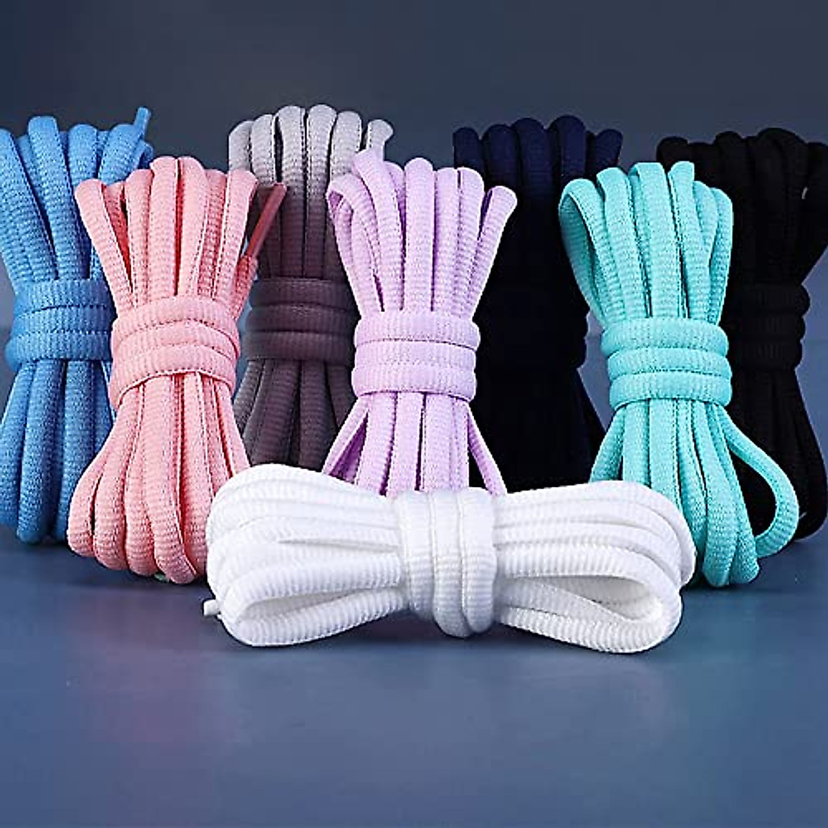 GLymg 4Pair Oval Shoes laces 24 Colors Half Round 1/4" Athletic ShoeLaces for Sport/Running Shoes Shoe String (White/black, 47 in)