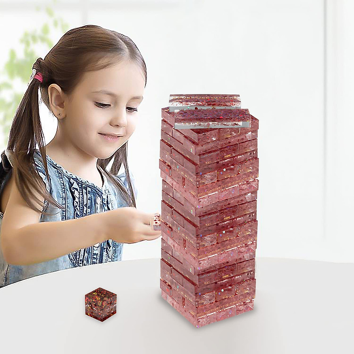 Nearockle Silicone Resin Molds, Tumbling Stacking Board Games Silicone Mold with a dice Mold， DIY Making Craft Tumbling Tower Blocks Building Toy for House Party Kids Families Boy Girls Unique Gift