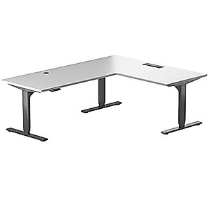 Progressive Desk L Shaped Standing Desk 90x72, Corner 3 Stage Height Adjustable Electric Executive Desk -Warm White, Black Frame