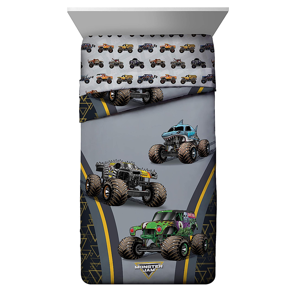 Jay franco Monster Jam MJ Life 5 Piece Full Bed Set-Includes Reversible Comforter&Sheet Set-Bedding Features Grave Digger, Max-D, Megalodon-Super Soft Microfiber-(Official Monster Jam Product)