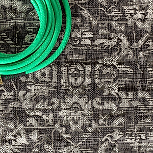 JONATHAN Y SMB104C-3 Malta Bohemian Medallion Textured Weave Indoor Outdoor Area -Rug, Coastal, Traditional, Transitional Easy -Cleaning,Bedroom,Kitchen,Backyard,Patio,Non Shedding, Black/Gray, 3 X 5