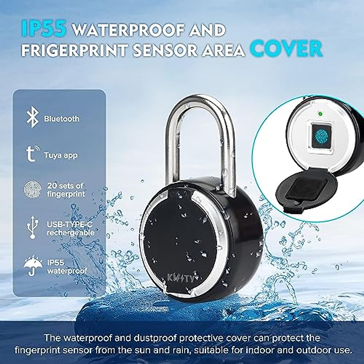 KISSTY Fingerprint Padlock, Smart Locker Lock APP Bluetooth Lock Thumbprint Gym Lock USB Rechargeable Small Waterproof Locks for Lockers