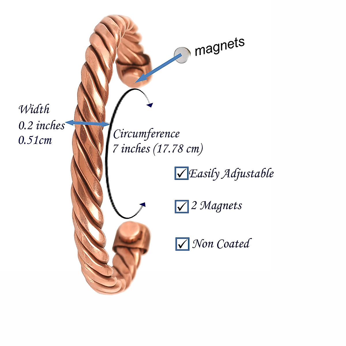 Touchstone copper magnetic bracelet tibetan style. hand forged with solid and high gauge pure copper. set of 3 different designs in twisted pipe braided wires style.