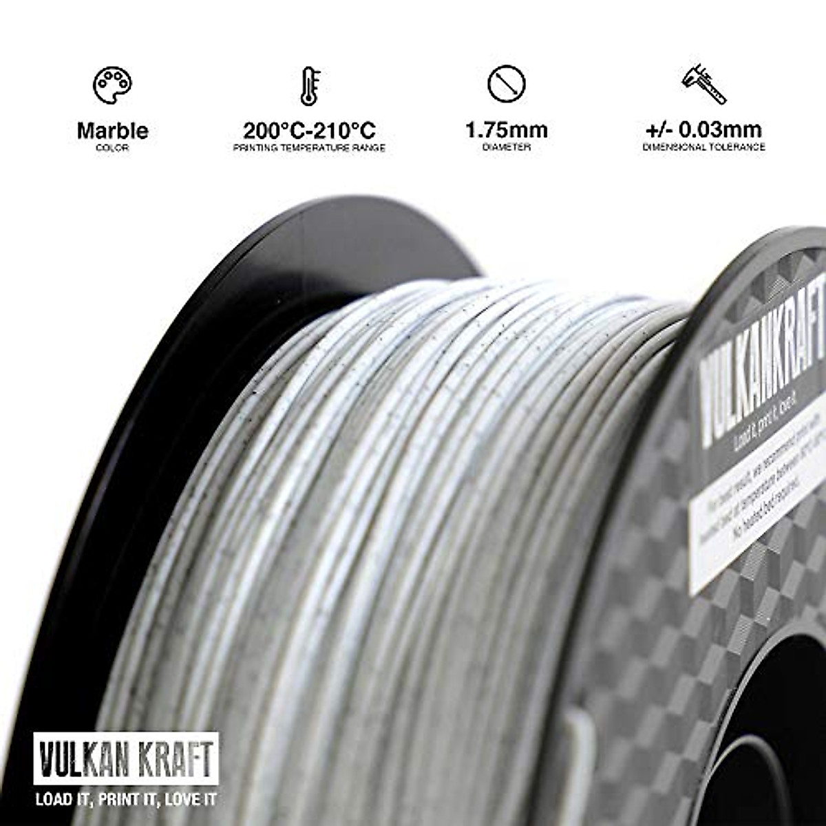 Vulkankraft Premium Marble PLA Filament for 3D Printing, 1.75mm, 1KG, Testing Pack Available, Less Prone to Warping, High Printability, Reduced Chance of Clogging