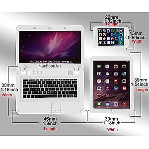 27 Pieces Dollhouse Mini Laptop Tablet and Smart Phone Newspaper Book Miniatures Hamburger Cake Coffee Juice Trolley case DIY Play Game Party Toys Accessories (White Set)