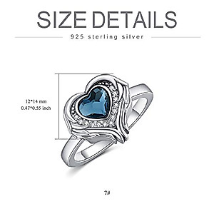 AOBOCO 925 Sterling Silver Angel Wings Heart Cremation Ring Holds Loved Ones Ashes, Heart Urn Ring for Ashes for Women, Memorial Keepsake Ring Embellished with Crystals from Austria (Blue, 9)