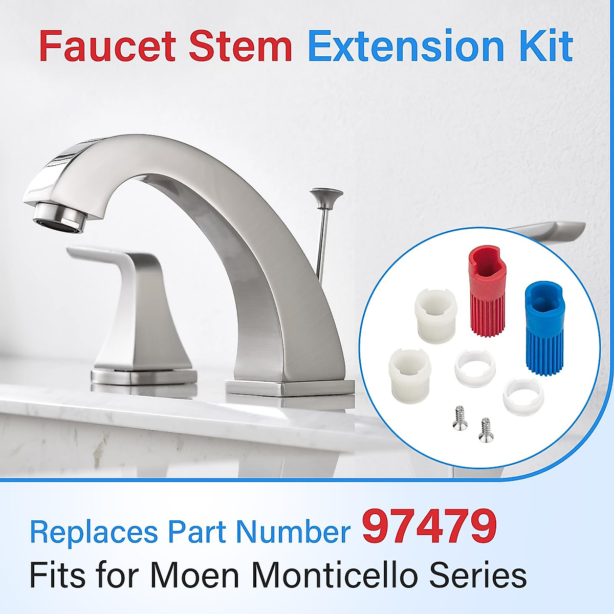 New Upgraded 97479 Stem Extension Kit Shower Valve Repair Kit for Moen Monticello Bathroom Faucet Cartridge Replacement Parts