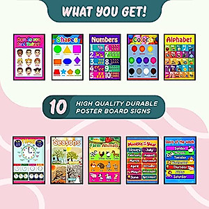 L&O Goods 10-Pack Large Educational Posters for Preschoolers, Toddlers, Kids, Kindergarten Classrooms | Fun Early Learning for Alphabet Letters, Numbers, Shapes, Colors, Seasons, Emotions, Days, Months, & More