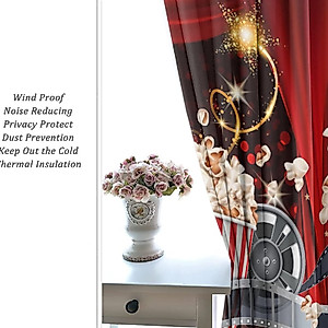 Kazynee Movie Theater Theme Room Darkening Blackout Window Curtains with Grommets,Modern Luxury Cinema Film Elements 3D Print Energy Efficient Window Treatment for Living Room 2 Panels 63L x 21W