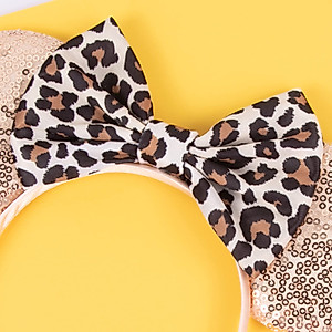 CHuangQi Mouse Ears Headband with Shiny Bow, Double-sided Sequins Glitter Hair Band, for Birthday Party Celebration & Event (XC11)