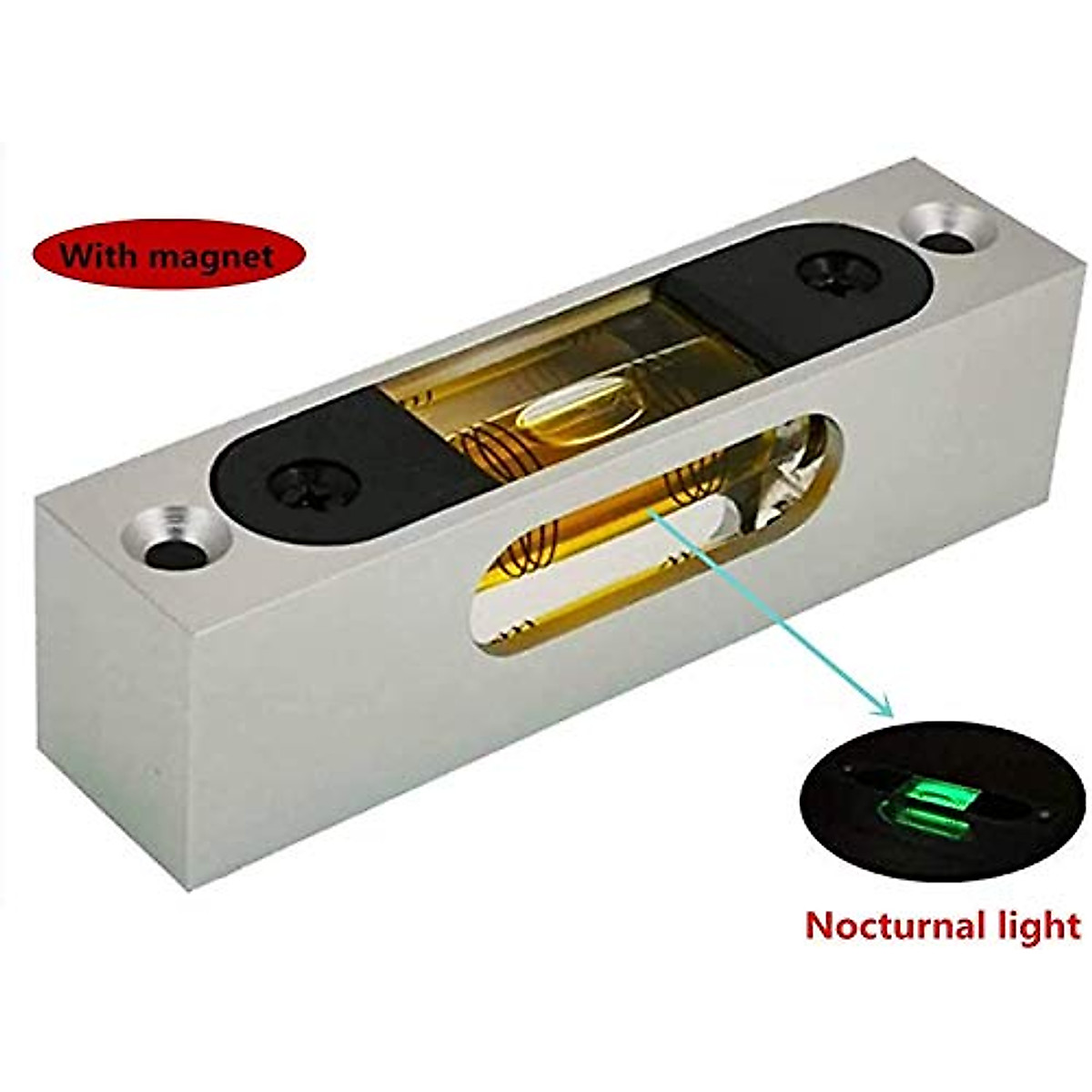 umei High Precision Aluminum level alloy with luminous horizontal bubble, horizontal position can be seen on 3 sides, 90x25x21mm（With magnet）