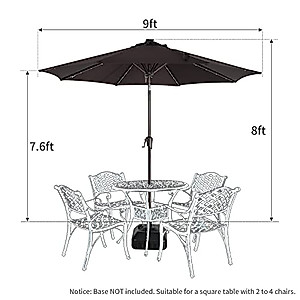 Verano Garden Patio Umbrella 9ft Solar Led Lighted Outdoor Table Market Umbrella with Push Button Tilt & Crank for Patio, Light Brown