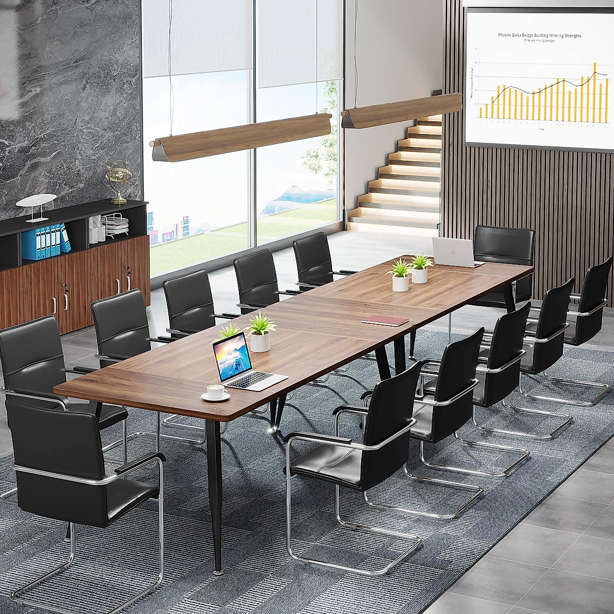 Tribesigns 6FT Conference Table, Rectangular Meeting Room Tables, Modern Industrial Seminar Table Boardroom Desk with Metal Legs for Office, 70.8’’ L x 31.5’’ W x 29.5’’ H (Brown and Black)