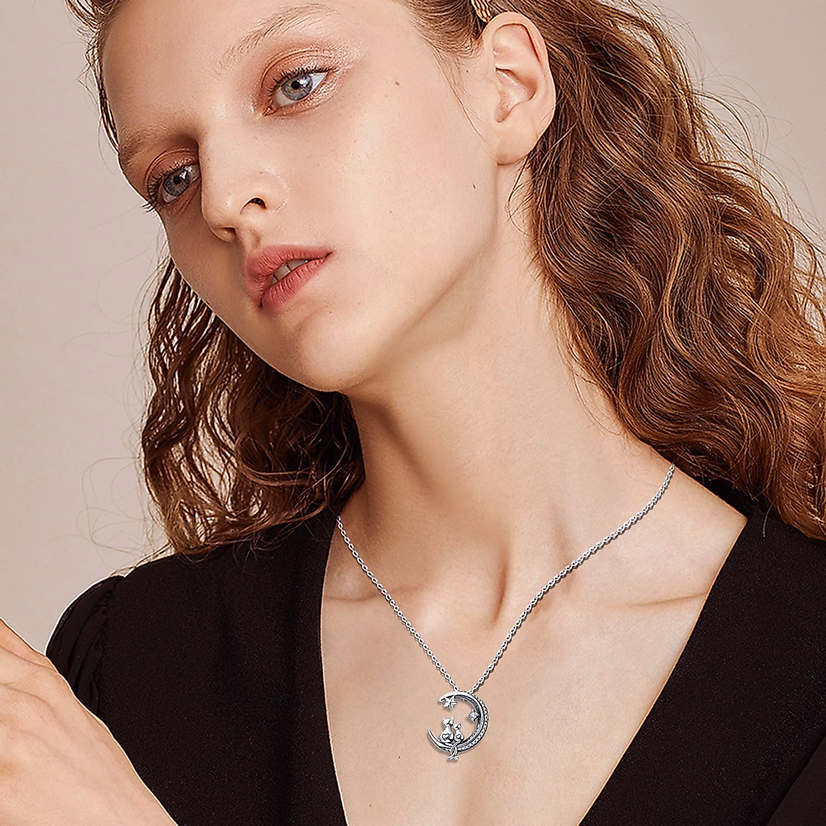 Odinstone Cat Necklace, S925 Sterling Silver Cat on Moon Pendant with Cubic Zirconia, Cat Jewelry Mothers Day Gifts for Mum with Gift Package - I Love You Forever