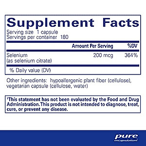 Pure Encapsulations Selenium (Citrate) | Hypoallergenic Antioxidant Supplement for Immune System Support | 180 Capsules