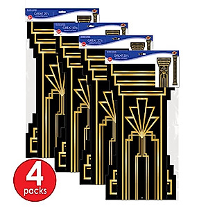 Beistle 4 Piece Roaring 20's Column Pull Down Cut Outs 1920's Theme Awards Night Party Decorations, 6', Black/Gold