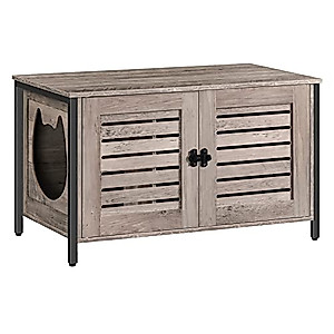 HOOBRO Cat Litter Box Enclosure, Hidden Litter Box Furniture with Shutter Door and Cat Head Mat, Cat Entrance Can Be on Left or Right, Cat Washroom Fit Most of Litter Box, Greige BG06MW01
