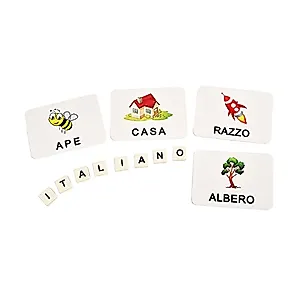 BOHS Italian Literacy Wiz Fun Game - See and Hide Spelling - 60 Flash Cards - Preschool Language Learning Educational Toys