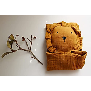 Marlowe & Co Organic Cotton Muslin Lion Lovey Blanket, Organic Cotton Muslin Lion Security Blanket (Toffee)