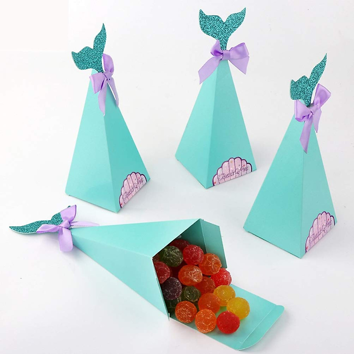 20 Pcs Mermaid Party Boxes with Thank You Stickers Candy Gift Bags for Kids Mermaid Theme Party Supplies