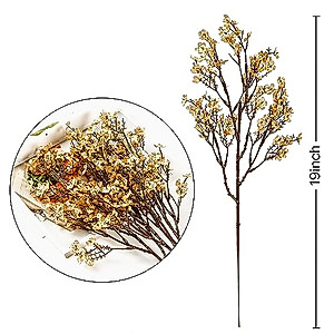 Sggvecsy 15 Pcs Babys Breath Artificial Flowers Gypsophila Bouquets Bulk Real Touch Fake Silk Flowers for Home Wedding DIY Floral Arrangement Kitchen Table Centerpiece Christmas Decoration (Gold)