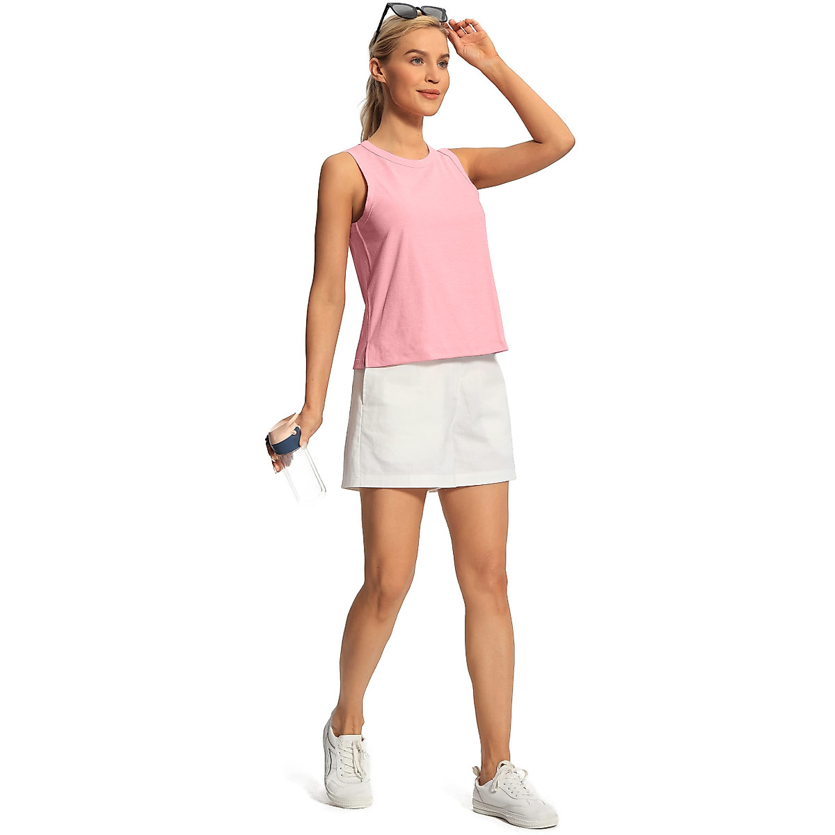 Hiverlay Workout Tank Tops for Women Sleeveless Athletic Cropped Tank Top Sports Gym Muscle Running Shirts Pink M