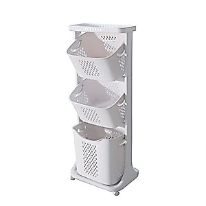 3 Tier Laundry Rack with Basket, Freestand Laundry Hamper Basket Sorter with Wheels,Clothes Storage Organizer Shelf Rolling Cart for Bathroom/Kitchen