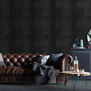 Nukofal Black Wallpaper Peel and Stick Crocodile Wallpaper Black Contact Paper Embossed Wallpaper Textured Wallpaper Peel and Stick Self Adhesive Removable Contact Paper for Walls 15.7inch X 118.1inch