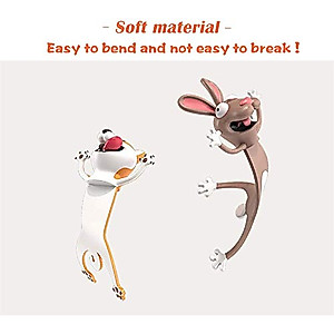 4 Pcs 3D Cartoon Animal Bookmark,Wacky Bookmark Palz - More Fun Reading,Novelty Funny Animals Reading Bookmark Cute Bookmarks Squashed Animals Stationery (Cat + Panda + Mouse + Gecko)