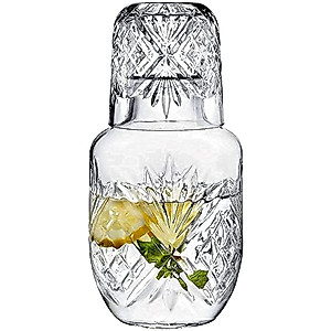 DUHALINE Crystal Bedside Carafe and Glass Set, Crystal Bedside Night Carafe Pitcher and Tumbler Glass Set, 2 Piece Water Pitcher And Cup Night Set (17.75 oz or 525 ml)