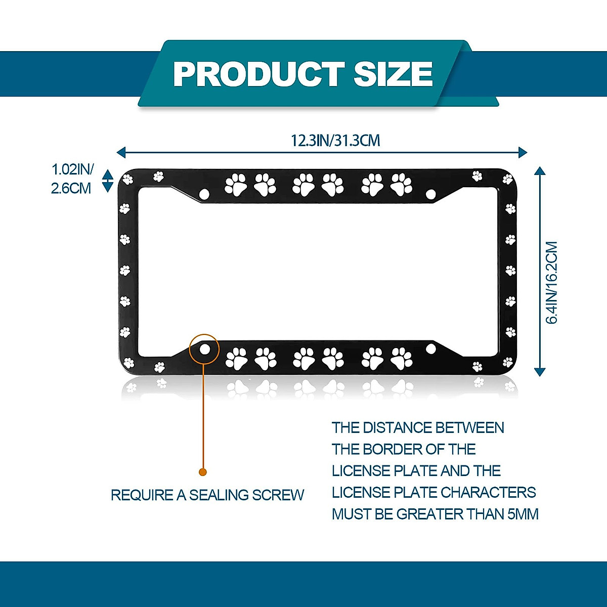 Paw Print License Plate Frame - 2 Pcs Personalise Aluminum Car License Plate Cover Dog Paw License Plate Holder, 4 Pieces Paw Valve Stem Caps, 2 Pieces Paw mat