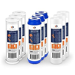5 Stage Reverse Osmosis System Replacement Filter Set RO Cartridges (9 pcs) | 5 Micron 10x2.5 inch Cartridges | Compatible with DWC30001, WFPFC8002, FXWTC, WHEF-WHWC, WHKF-WHWC, Pentek DGD series