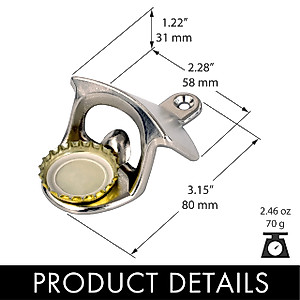 Metal Beer Bottle Opener Wall Mounted With Magnetic Cap Catcher - Stainless Steel Finish For Indoor or Outdoor Use