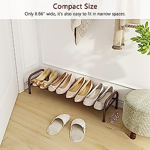Gewudraw 1-Tier Shoe Rack Expandable, Width Adjustable Shoe Shelf Storage Organizer, 41.53'' Metal Standing Shoe Rack for Bedroom Entryway Closet, Holds up to 6 Pairs Shoes, Brown