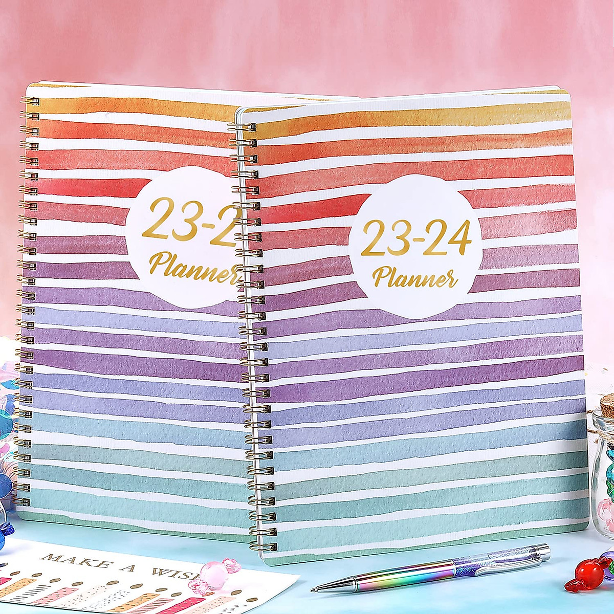 2023-2024 Planner - Academic Planner 2023-2024, 8" x 10", Jul. 2023 - Jun. 2024, Weekly Monthly Planner with Marked Tabs + Thick Paper + Contacts + Calendar + Holidays + Twin-Wire Binding - Rainbow