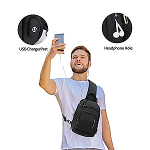 VGOCO Black Sling Bag for Men,Mens Crossbody Bag Hiking Sling Backpack Small Waterproof Anti Theft Shoulder Bag for Women One Strap Backpack Tactical Chest Bag Travel Casual Daypack