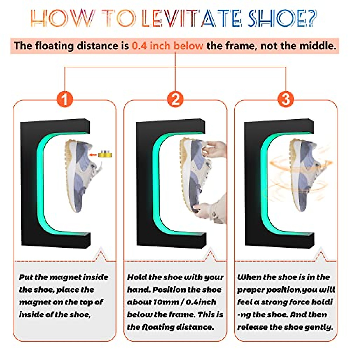 Meticuloso Levitating Shoe Display Stand,Floating Sneaker Stand,Magnetic Levitating Sneaker Stand Holder for 19.4 OZ Shoes for Shoes Collectors Advertising Exhibition Shoe Stor (Black)