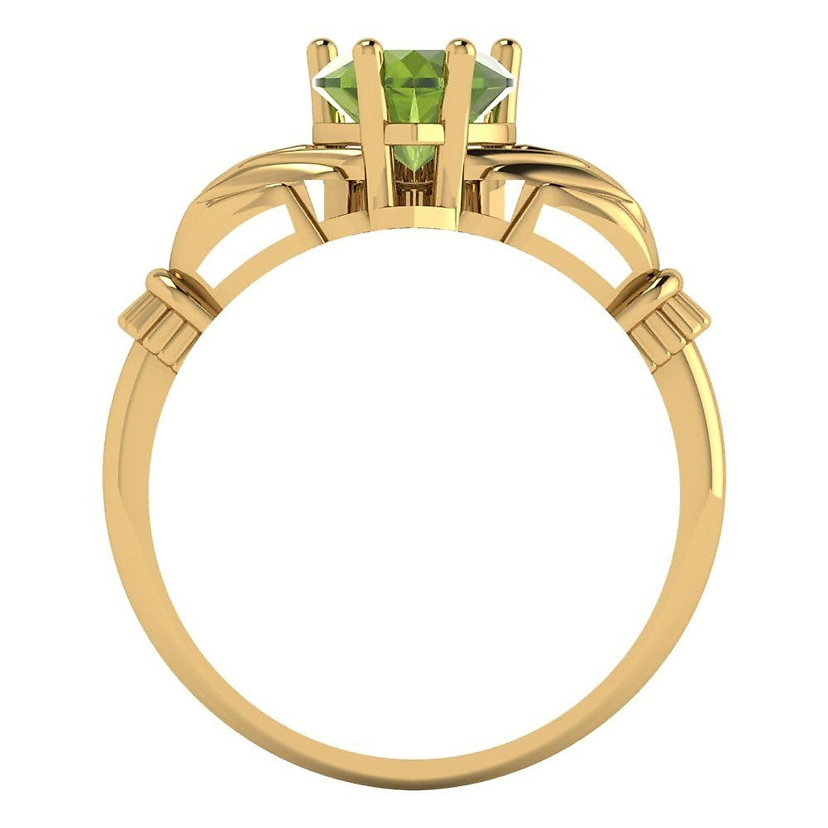 Clara Pucci 1.52ct Heart Cut Irish Celtic Claddagh Solitaire Genuine Natural Pure Green Peridot designer Modern Ring 14k Yellow Gold